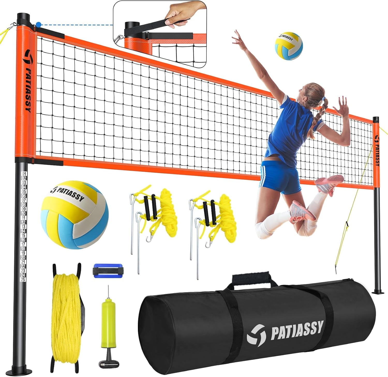 Patiassy Professional Outdoor Volleyball Net Set with Adjustable Height ...