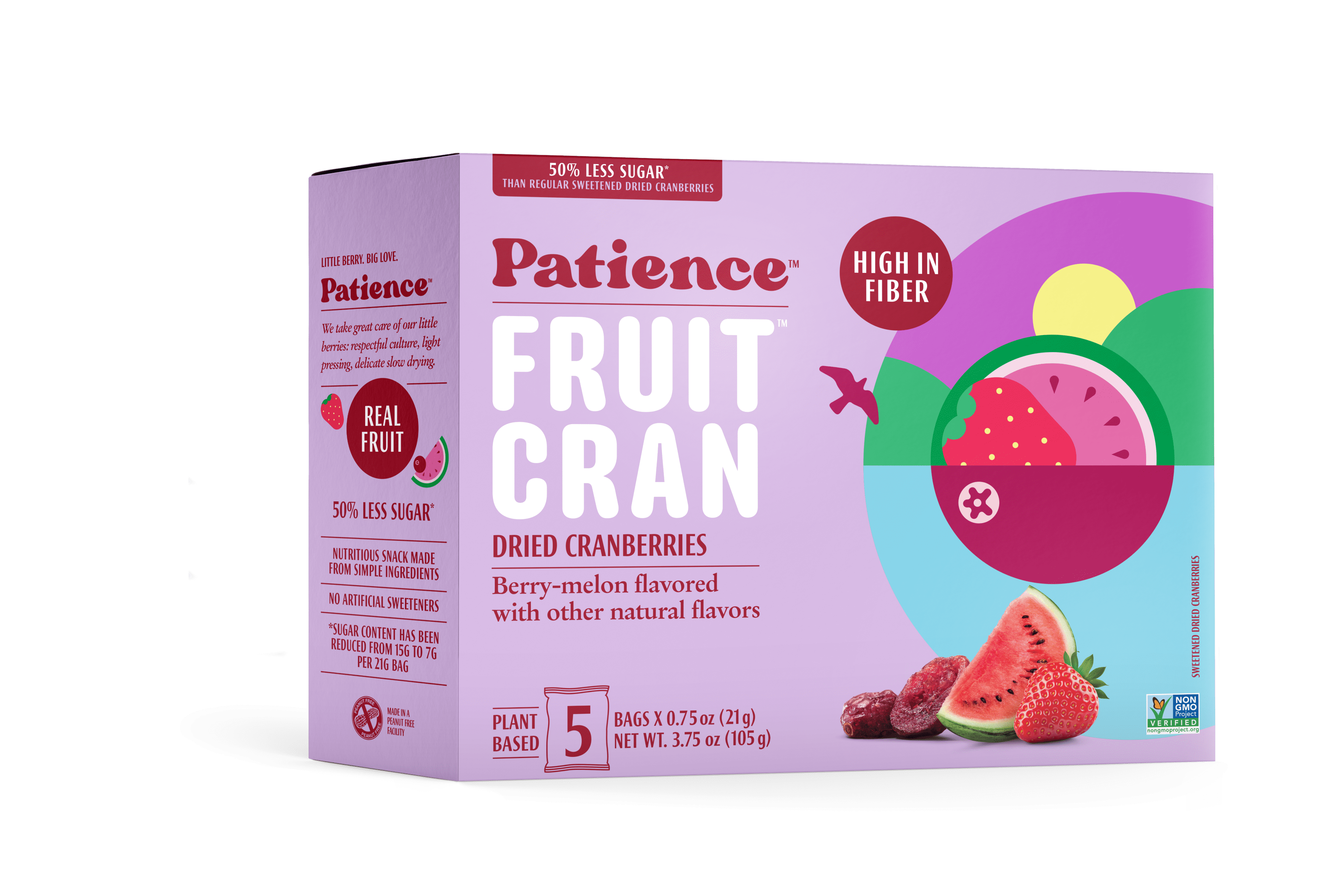 Patience FruitCran Dried Cranberry Fruit Snack, Berry-Melon Flavor, 5 ...