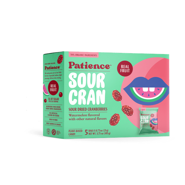 Patience SourCran Dried Cranberry Fruit Snack, Watermelon Flavor, .75 ...