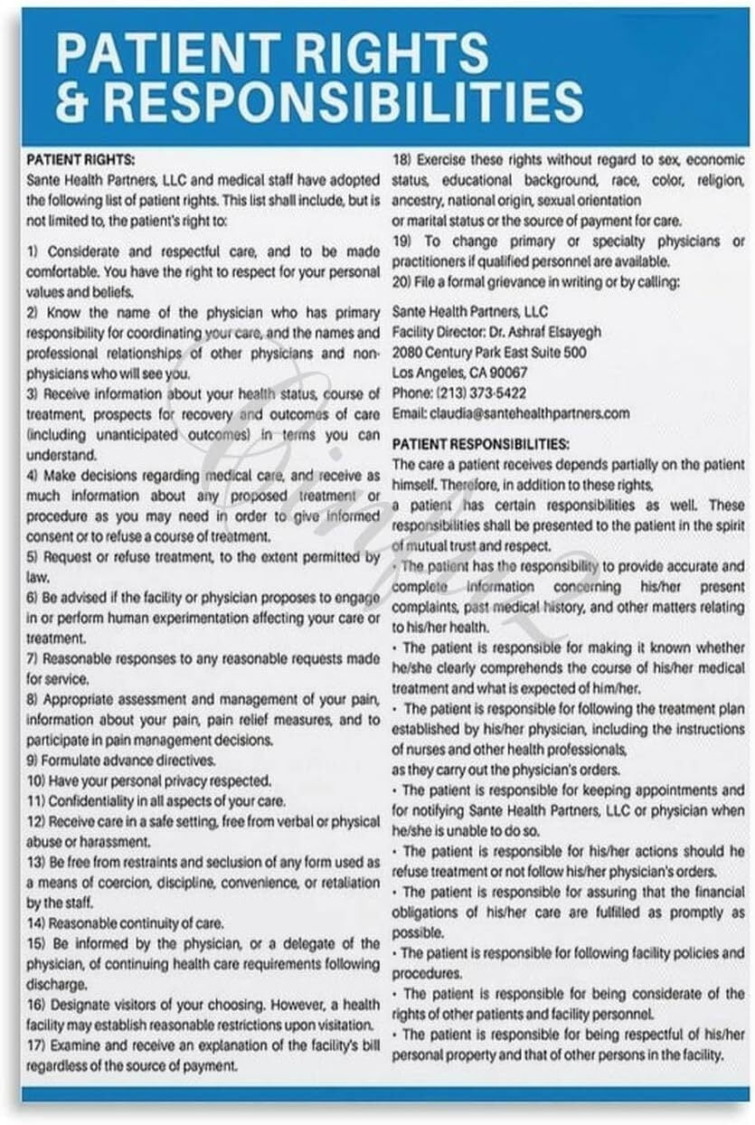 Patient Rights And Responsibilities Guide Chart Posters (7) Canvas for ...