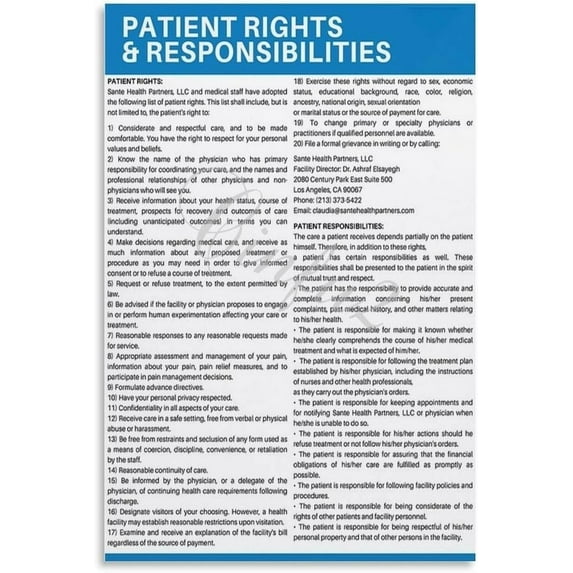 Patient Rights And Responsibilities Guide Chart Posters (7) Canvas for ...