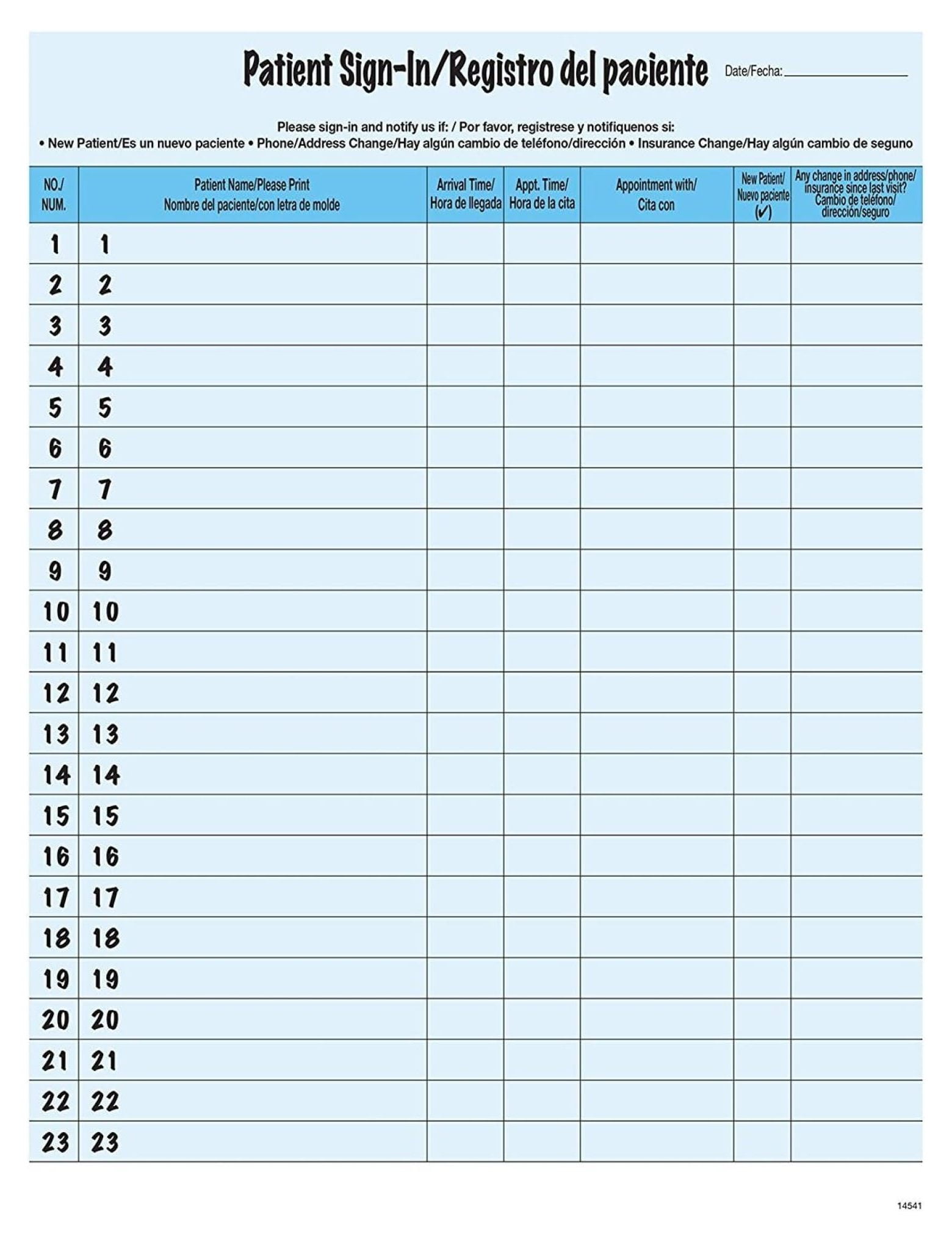 Patient Sign-in Label Forms - Letter - 8 1/2 x 11 Sheet Size - Blue ...
