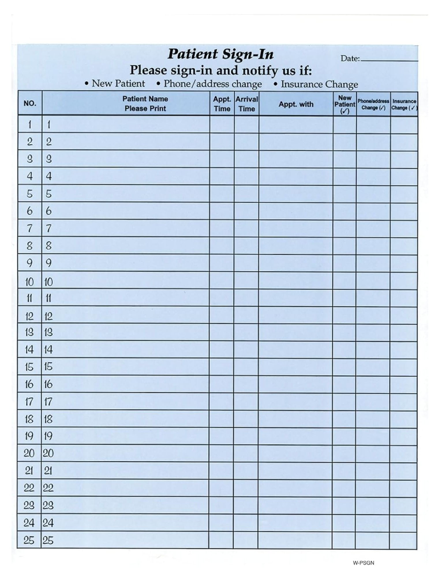 Patient Sign-in Label Sheets, Blue 125 Sheets Carbonless Forms, Hipaa ...