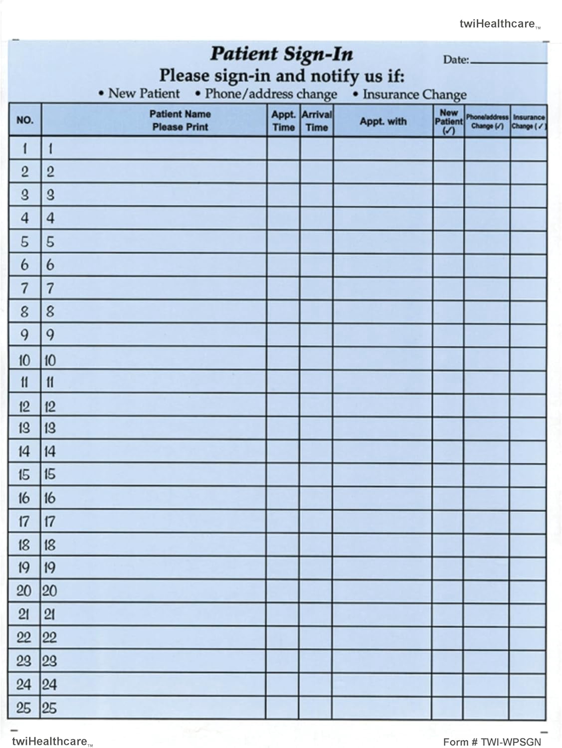 Patient Sign-in Sheets - 250 Sheets - 8-1/2" X 11" (Blue) Carbonless ...