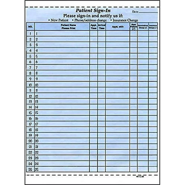 Patient Sign-in Sheets, 8-1/2" X 11" (Blue) Carbonless Form (Lot of 250 ...