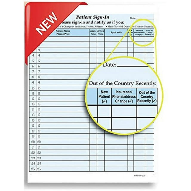 Patient Sign-in Sheets, 8-1/2" X 11" (Blue) Out of the Country Check ...