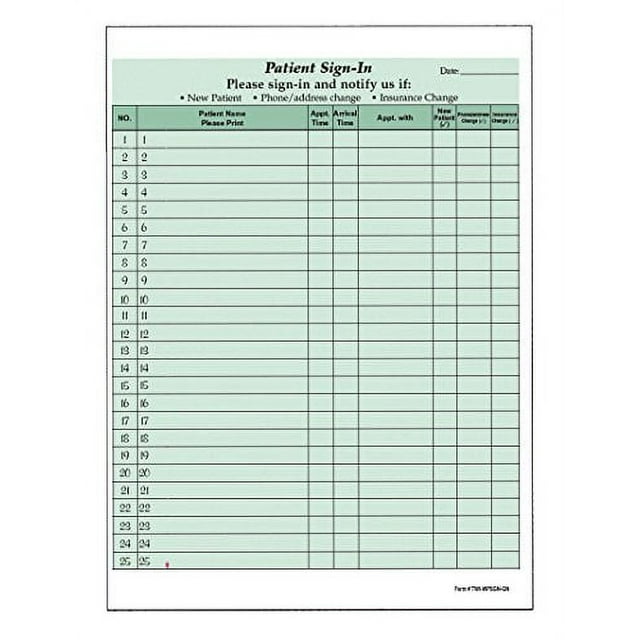 Patient Sign-in Sheets, 8-1/2 Patient Sign-in Sheets, 8-1/2