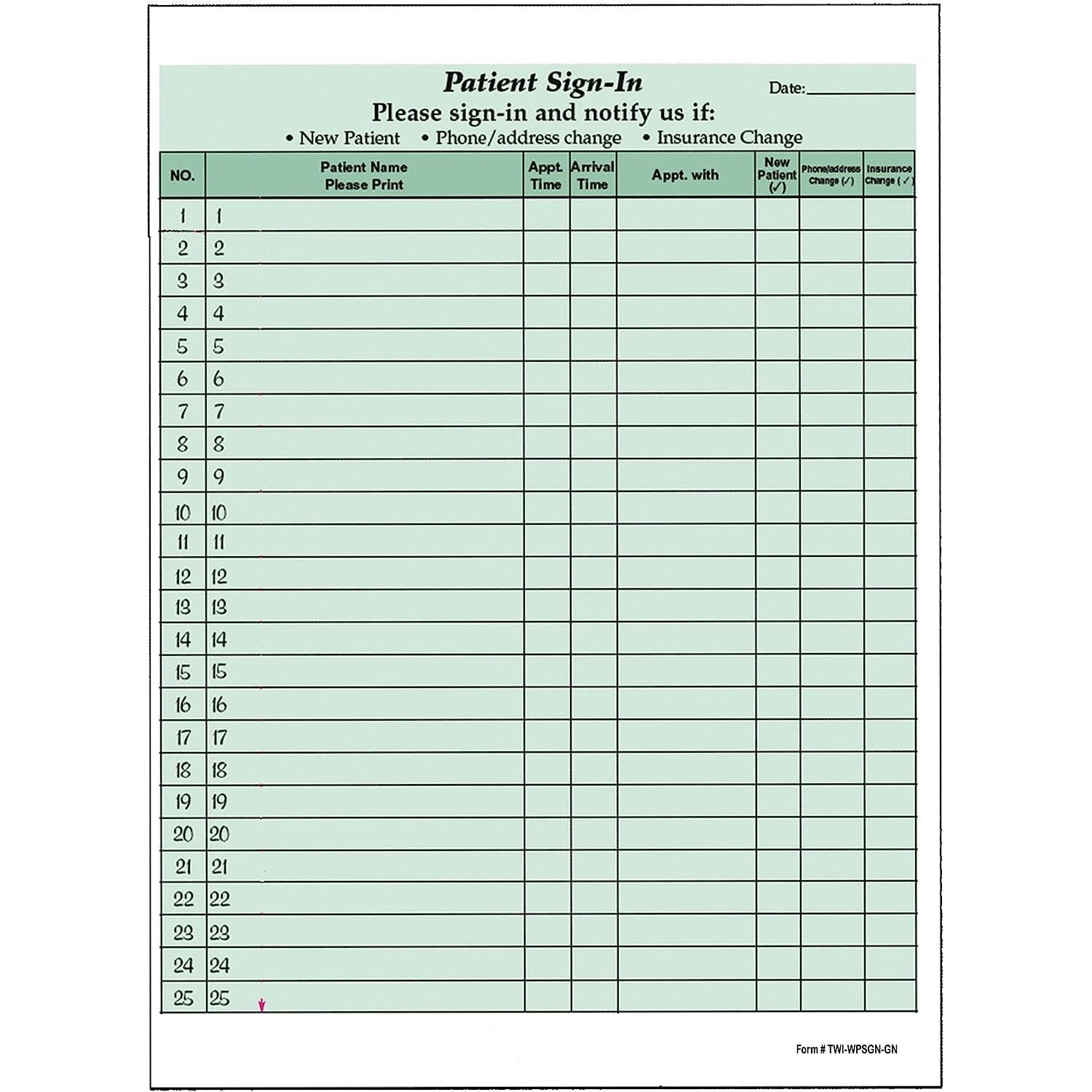 Patient Sign-in Sheets, 8-1/2 Patient Sign-in Sheets, 8-1/2