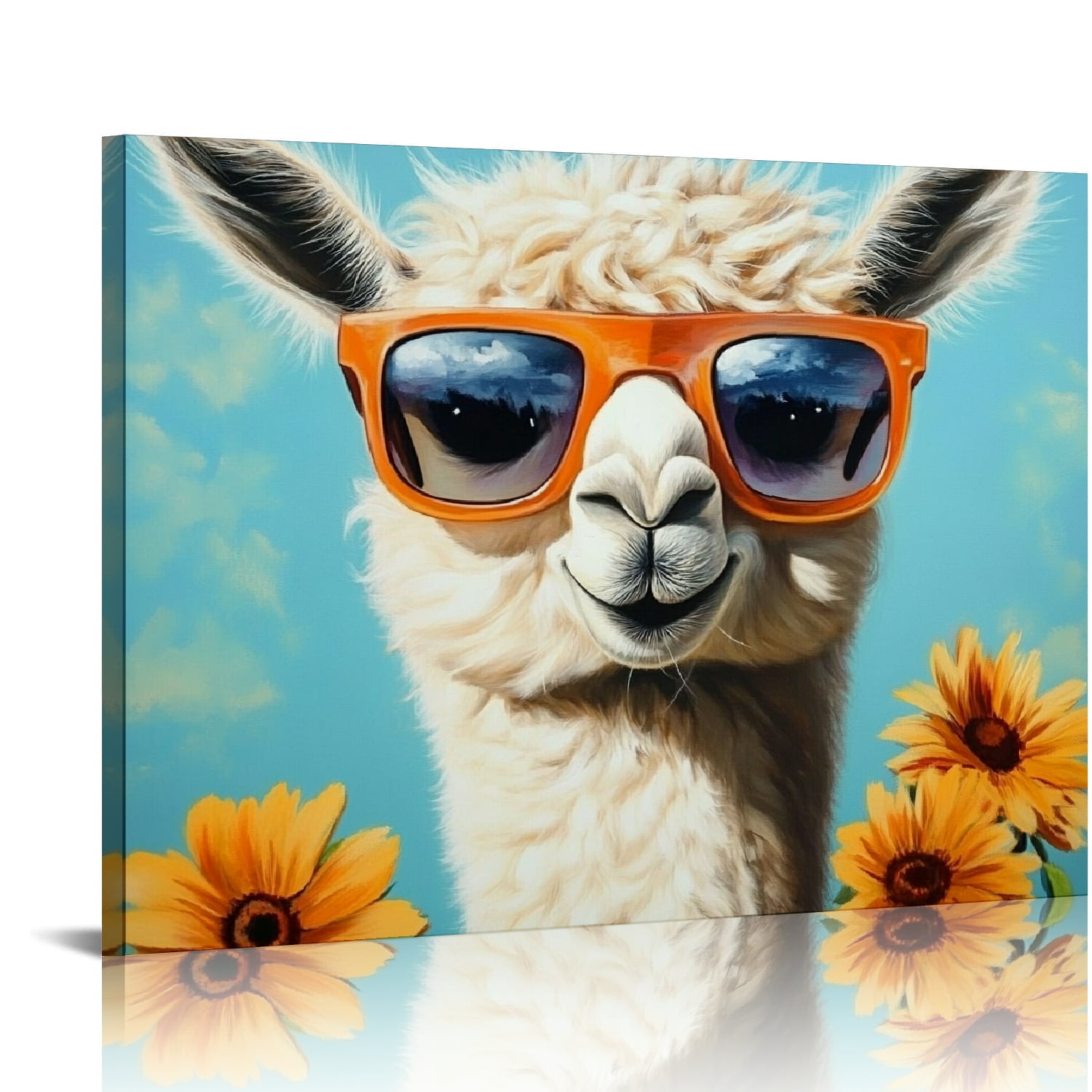 Patifu Alpaca Wall Art Llama Cute Wear Glasses Animal Llama Bathroom ...