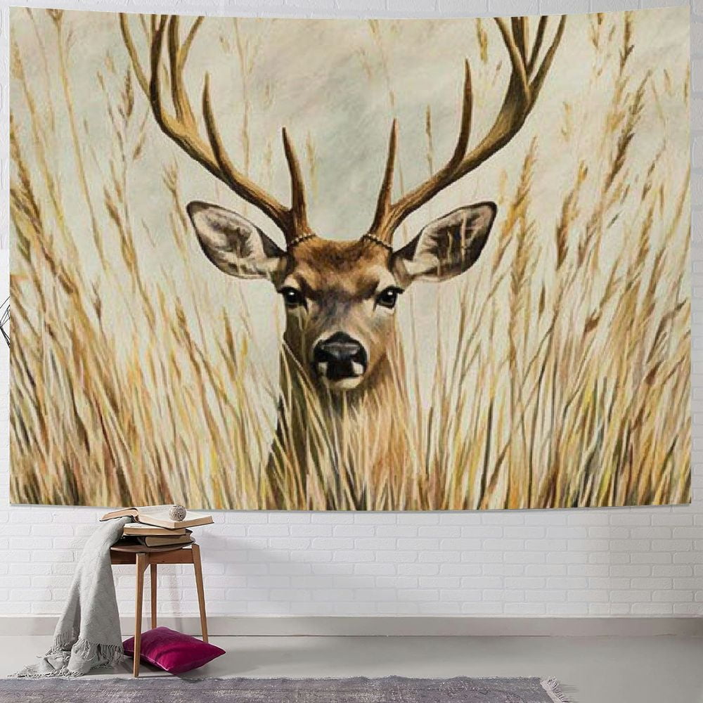 Patifu Antler Tapestry, Whitetail Deer Fawn in Wilderness Stag in Countryside Rural Hunting ...