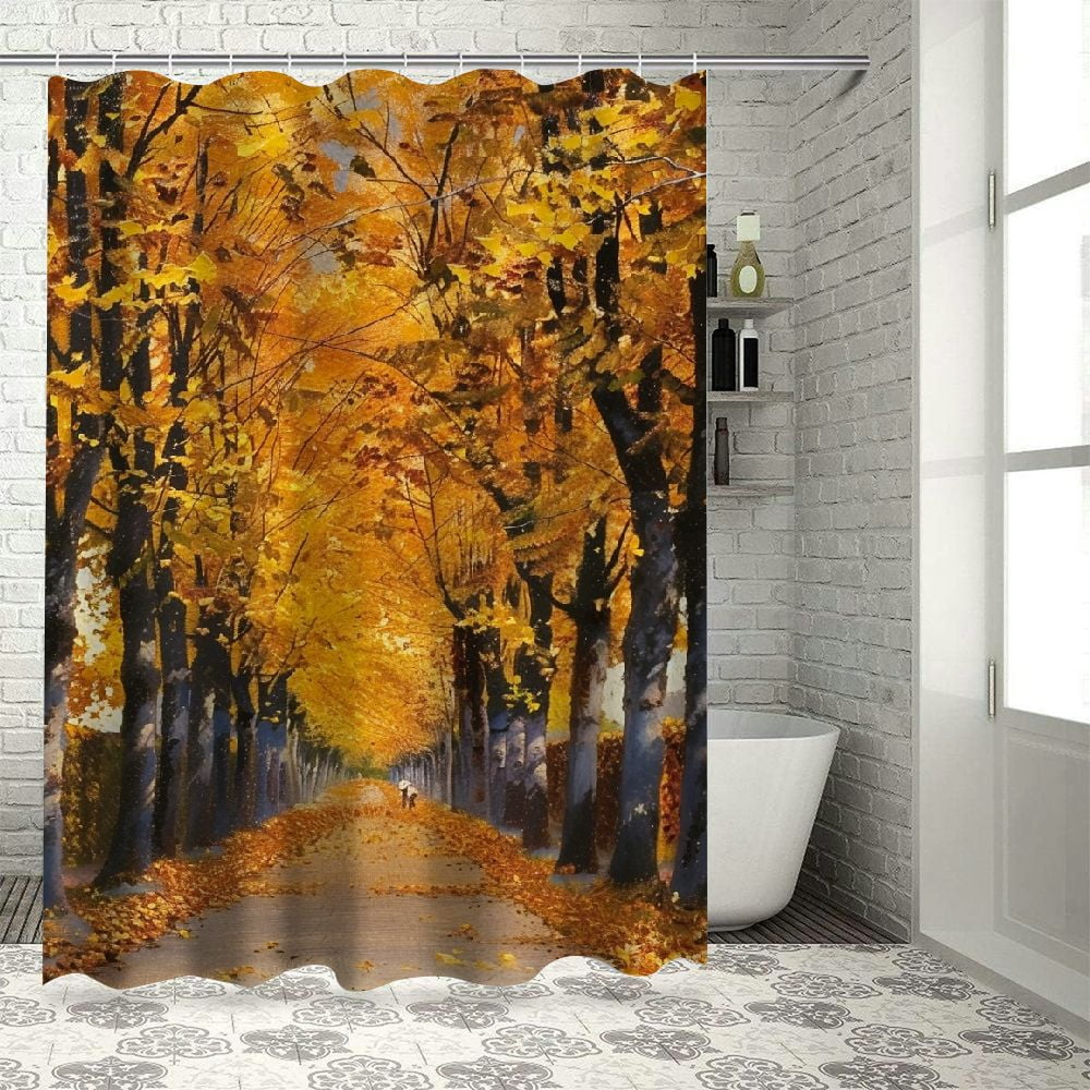 Patifu Autumn Shower Curtain Pathway In The Woods Covered Dried