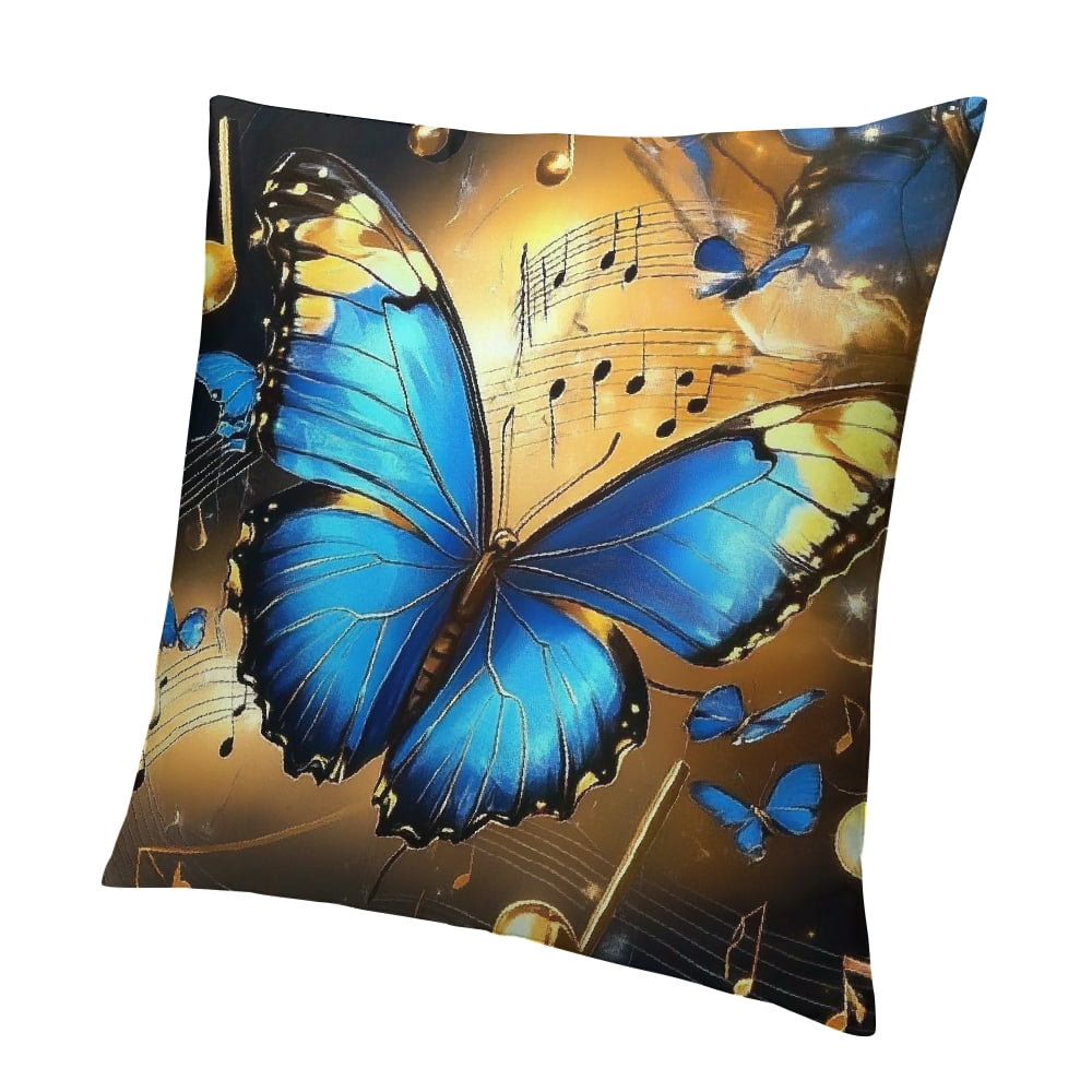 Patifu Blue Butterfly Pillow Cover, Golden Music Notes Throw Pillow ...