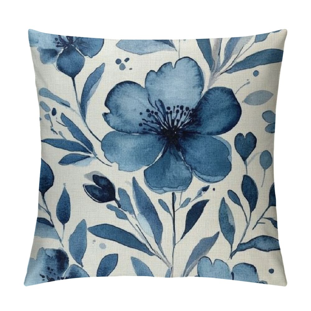 Patifu Blue Flowers Leaf Bird Retro Rustic Farmhouse Throw Pillow ...
