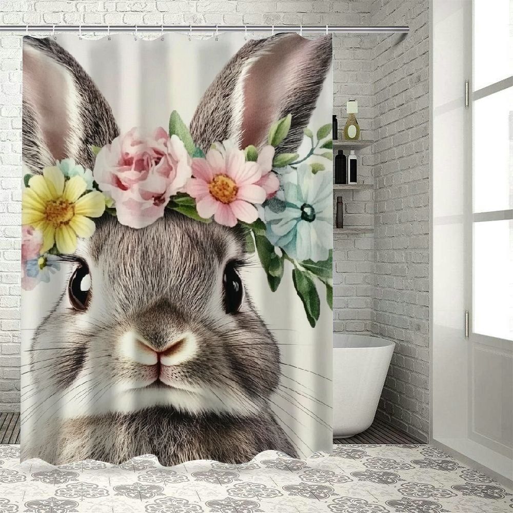 Patifu Bunny Flower Crown Bathroom Shower Curtain Set with Hooks 36"x72 ...