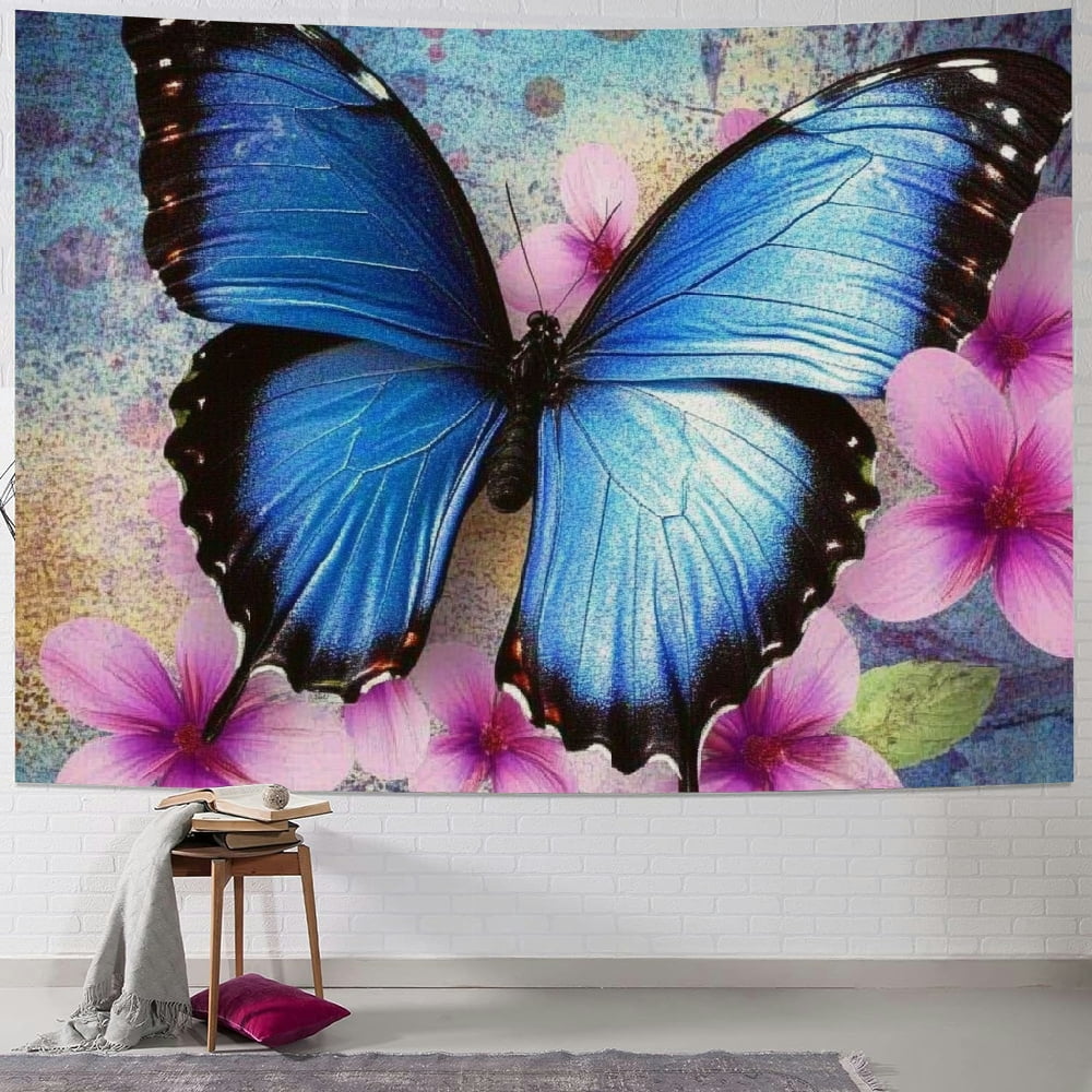 Patifu Butterfly Flowers Grungy Background Tapestry Wall Hanging Unique ...