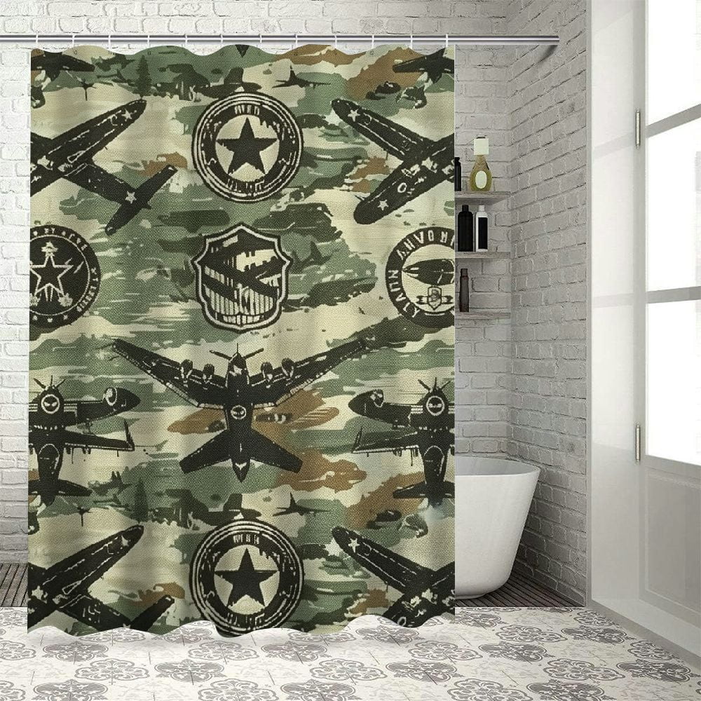 Patifu Camouflage Print Military Insignias Planes Bathroom Decor Set ...