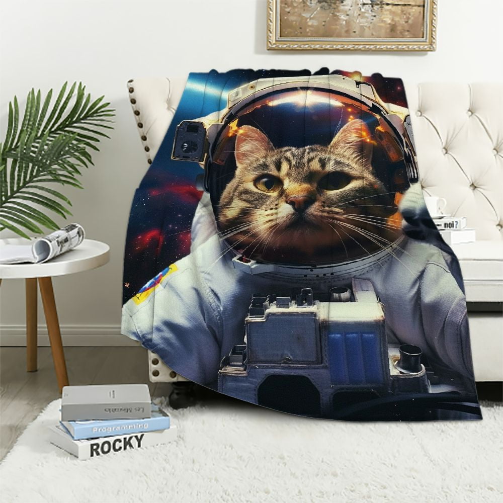 Patifu Cat Blanket, Super Soft Astronaut Cat Nebula Galaxy Outer Space ...