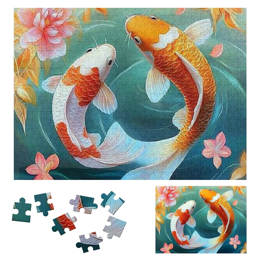 Patifu Challenging Wood Puzzle for Adults - Koi Fish Flowers Theme ...