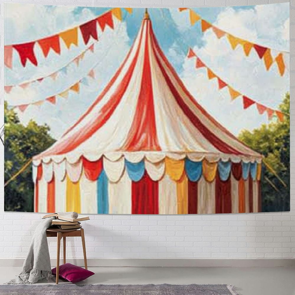 Patifu Circus Tapestry Twin Size, Circus Stripes Sunshines Through ...