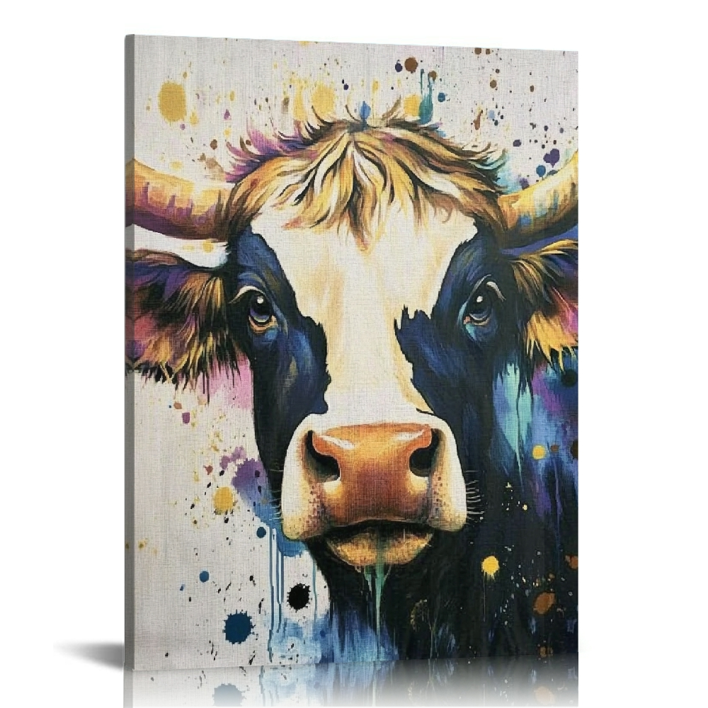 Patifu Cow Horns Airbrush Canvas Art Print for Living Room Bedroom ...