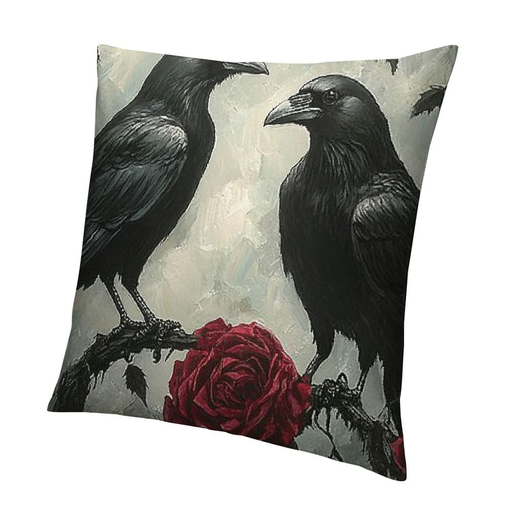 Patifu Crows Red Rose Bush Gothic Art Short Plush Pillow Covers Home ...