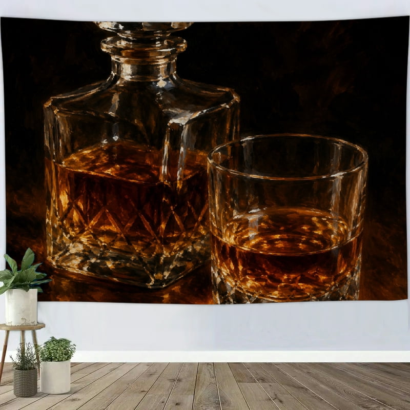 Patifu Crystal Decanter And Whiskey Glass Polyester Fabric Wall Hanging ...