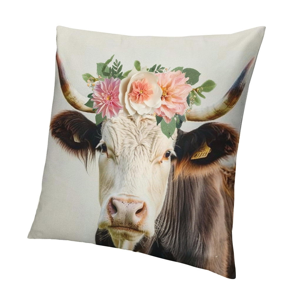 Patifu Cute Animals Throw Pillow Cover Spring Summer Farmhouse Yak ...