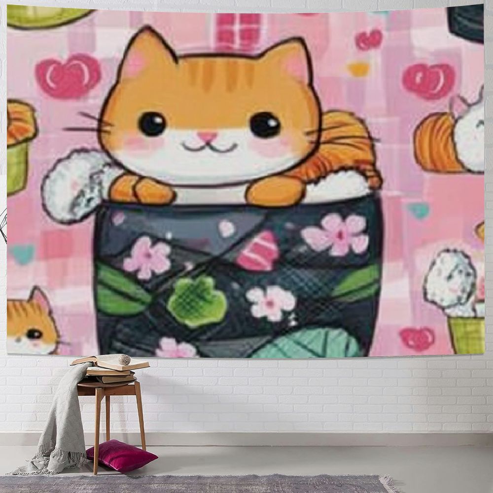 Patifu Cute Cat Tapestry Wall Hanging Unique Style Graphic Tapestries ...