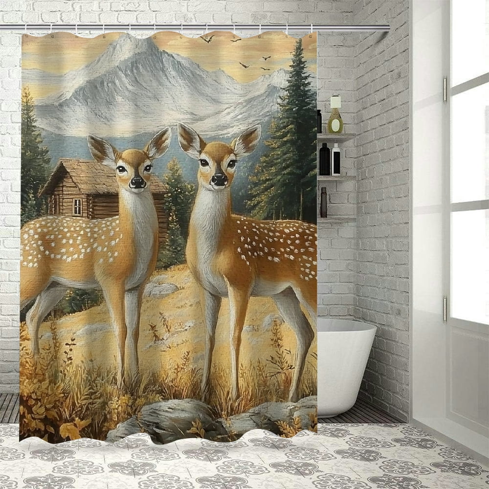 Patifu Deer Cabin Mountains Shower Curtain 100% Polyester Chic Modern ...