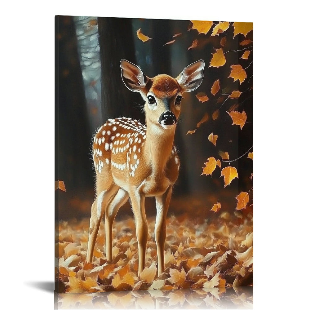 Patifu Deer Leaves Forest Canvas Print for Living Room Bedroom Home Office Wall Decor 12x16 in ...