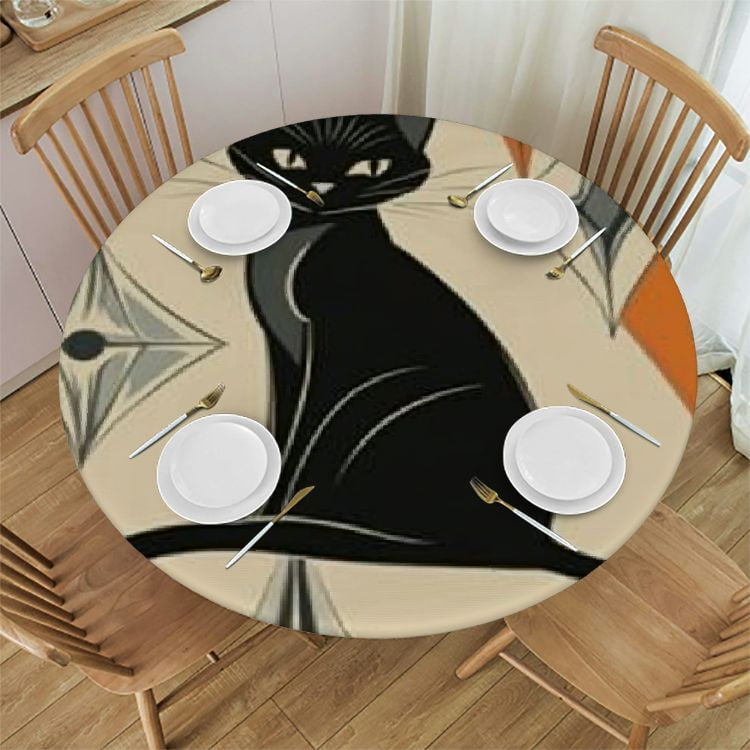 Patifu Diamonds Cats Art Deco Round Tablecloth Stain-Resistant Washable ...