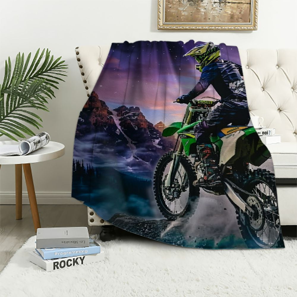 Patifu Dirt Bike Plush Blanket Motocross Rider Fleece Throw Blanket Starry Sky Sherpa Blanket ...