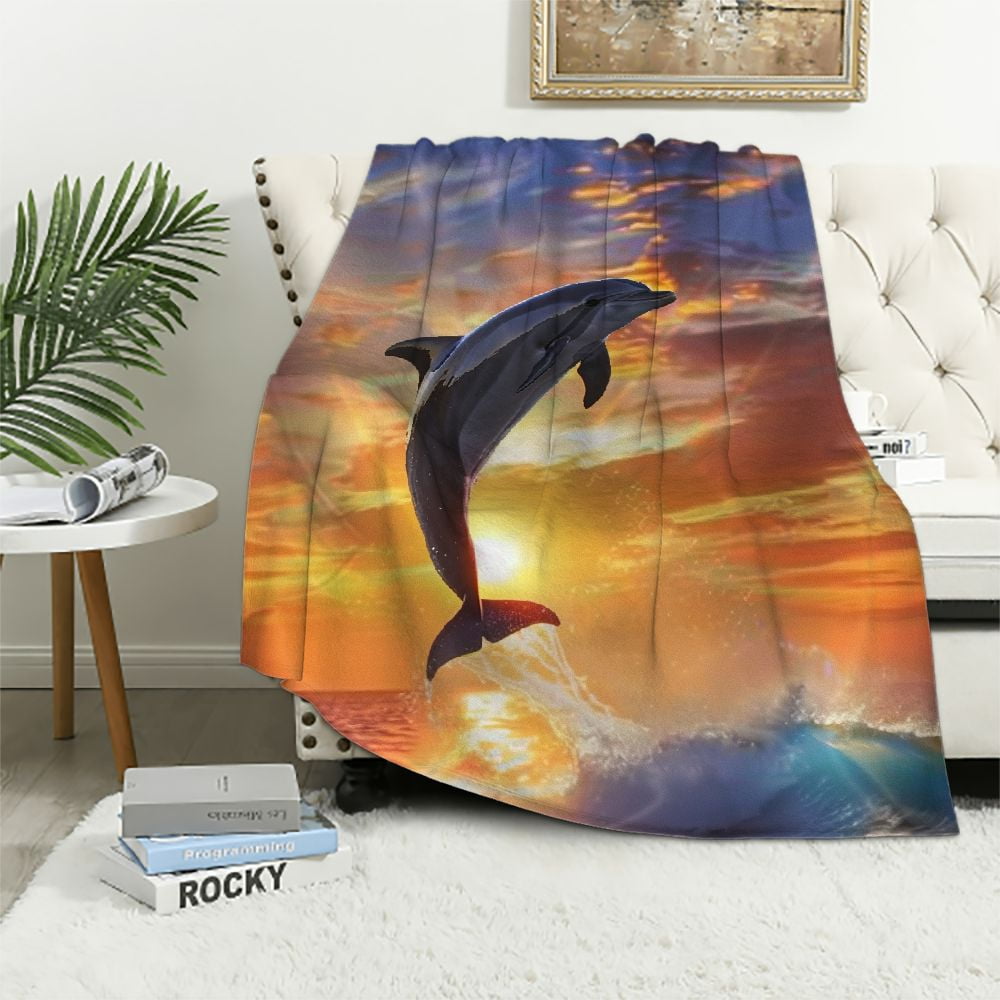 Patifu Dolphin Throw Blanket Queen Size, Ocean Themed Sherpa Blanket ...