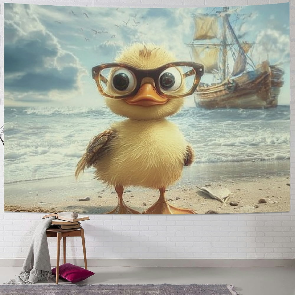 Patifu Duck Glasses Beach Tapestry Wall Hanging Unique Style Graphic ...