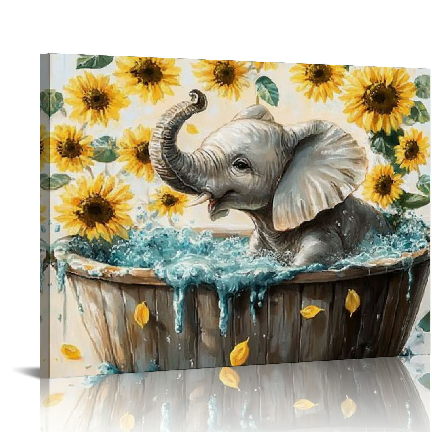 Patifu Elephant Bathroom Decor Elephant Wall Art Sunflower Elephant in ...