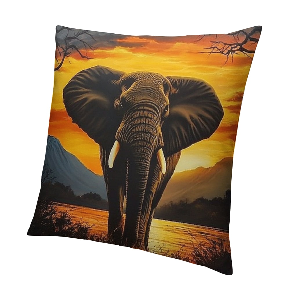 Patifu Elephant Throw Pillow Cover,Sunset Pillow Cover,Retro Elephant ...