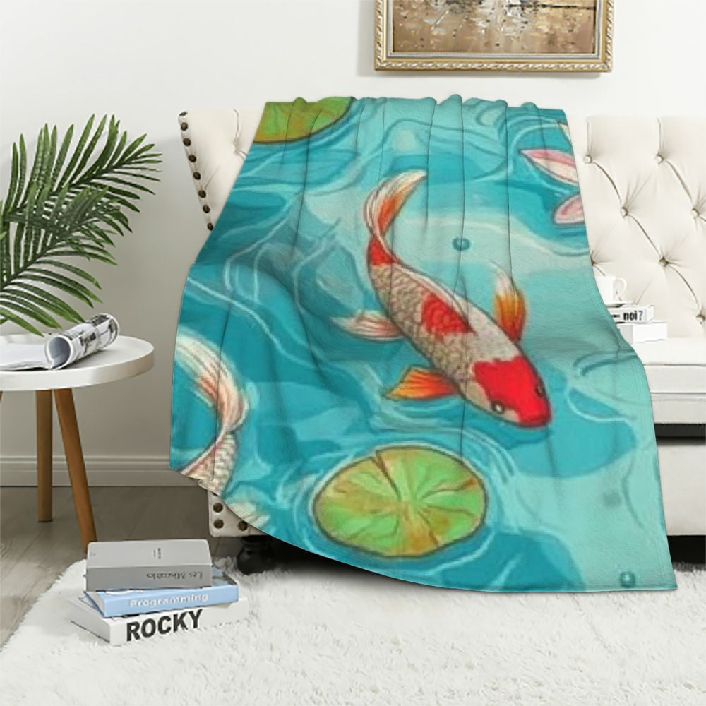 Patifu Fish Pond Water Lily Leaf Theme Warm Light Blanket Soft Flannel ...