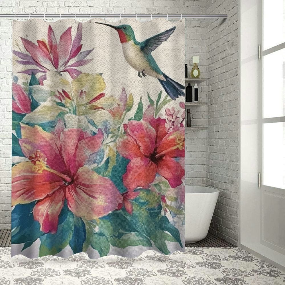 Patifu Floral Design Hummingbird Bathroom Decor Set with Hooks - 100% ...