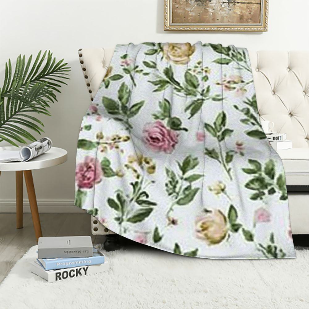 Patifu Flower Throw Blanket, Roses Rosebuds Leaves Bouquet Flower ...