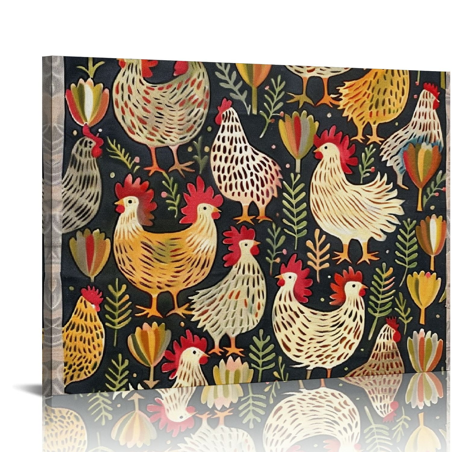 Patifu Folk Art Chickens and Rooster Fine Art Aesthetic Poster & Print ...