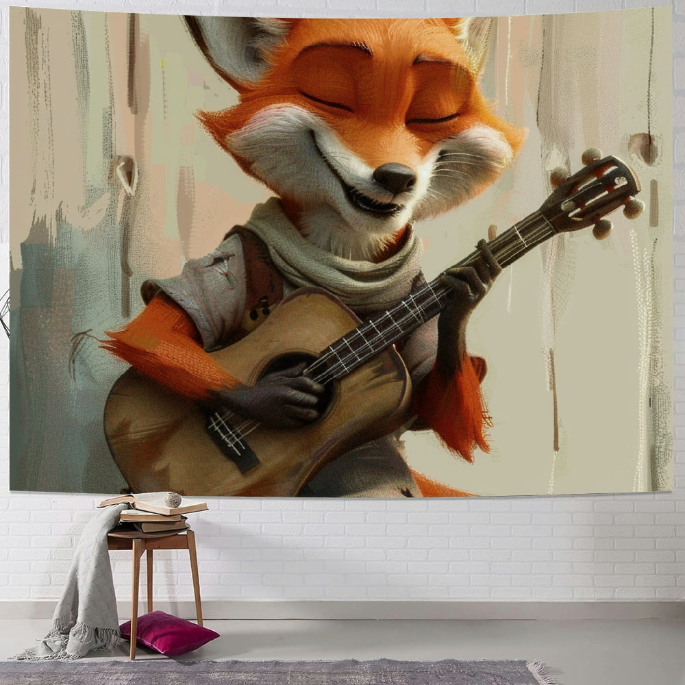 Patifu Fox Guitar Music Tapestry Wall Hanging Unique Style Graphic ...