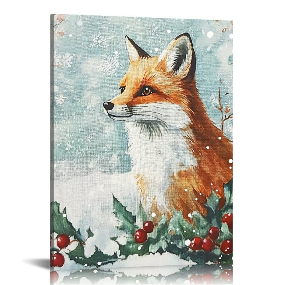 Patifu Fox Snow Holly Canvas Art Print for Living Room, Bedroom, Home ...