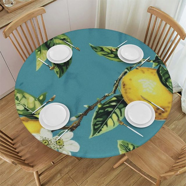 Patifu Fruit Pattern Round Tablecloth,Lemon Theme,Stain Resistance ...