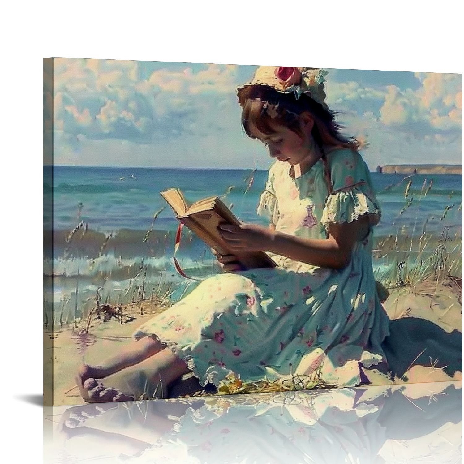 Patifu Girl Beach Book Fine Art Aesthetic Poster Print Wall Painting ...