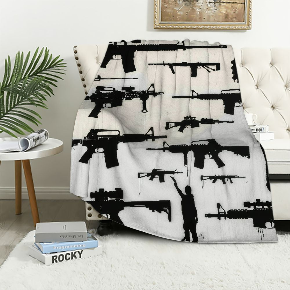 Patifu Guns Print Fleece Throw Blanket Kids,Criminal Rifle Shot Gun ...