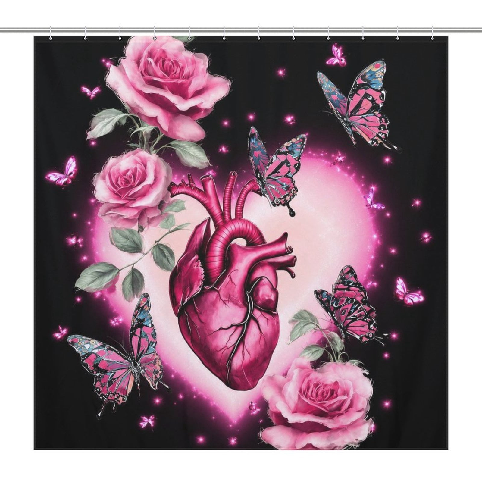Patifu Heart Roses Butterflies Dark Modern Bathroom Shower Curtain ...