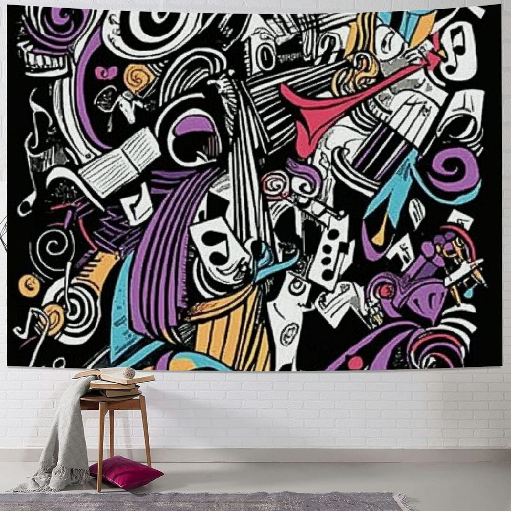 Patifu Hipster Tapestry, Themed Hand Drawn Abstract Instruments ...