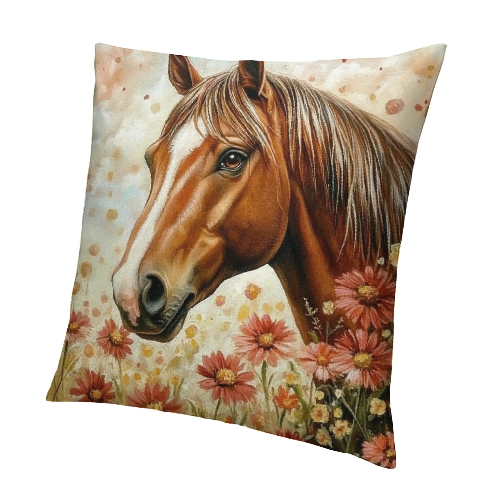 Patifu Horse Throw Pillow Covers with Wildflowers Farmhouse Cushion ...