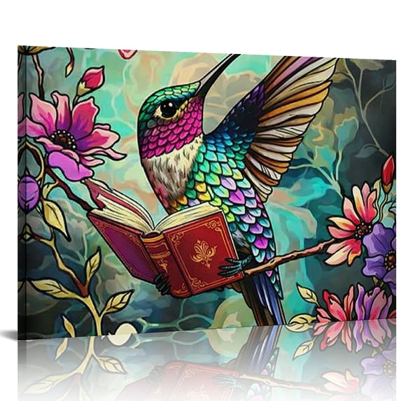 Patifu Hummingbird Reading A Book Canvas Wall Art Print For Living Room ...