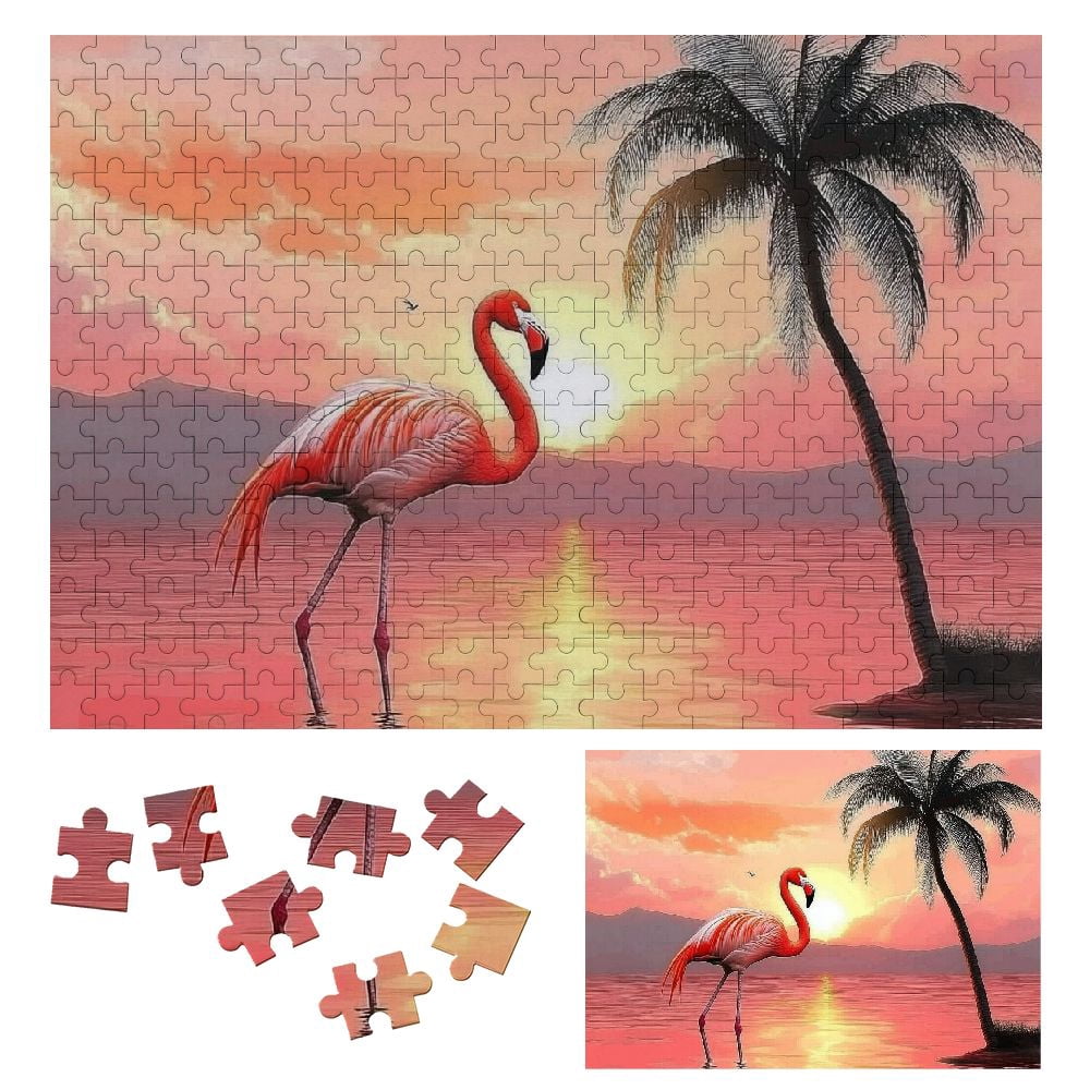 Patifu Impossible Wooden Jigsaw Puzzle Flamingo Palm Tree Sunset Theme ...